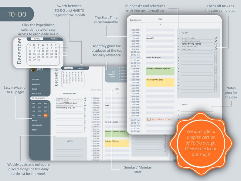 Digital Planner With Time Schedule, Excel to Do List, Daily to Do, Task ...