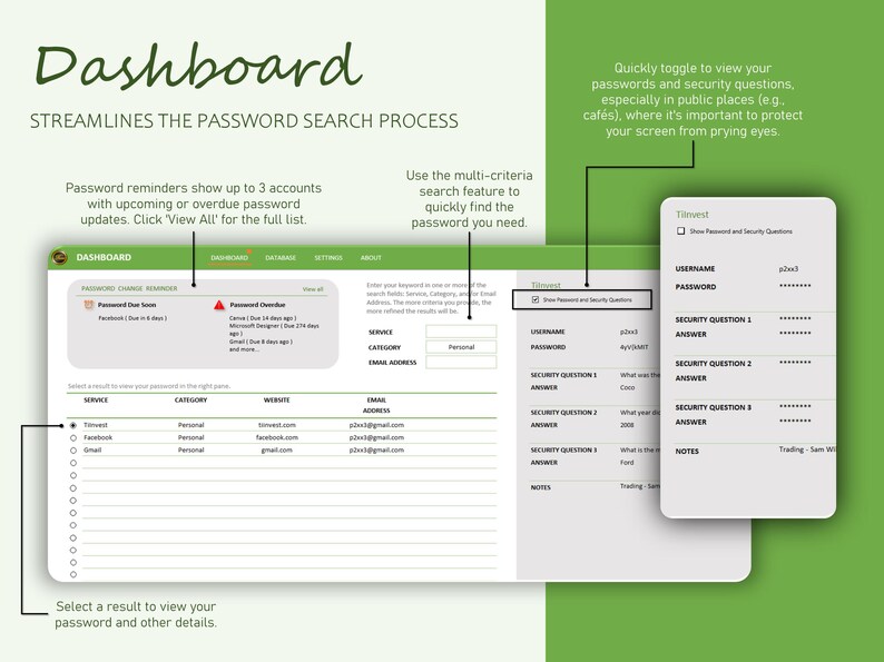 Password Tracker: Excel Template for Account Manager Spreadsheet - Etsy