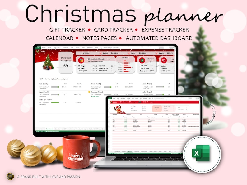 Christmas Planner, Christmas Gift Tracker, Excel Spreadsheet, Christmas ...