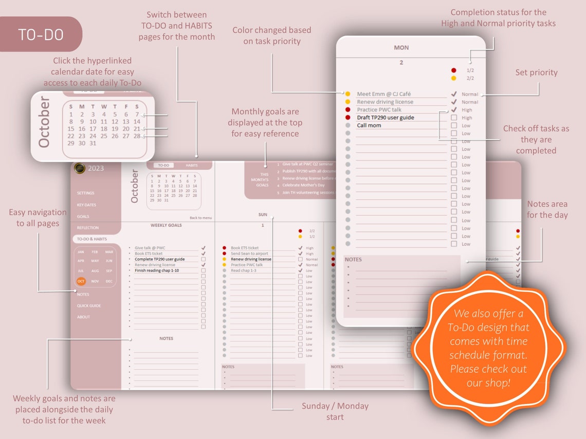 Digital Planner, Excel to Do List, Daily to Do, Task Tracker, Habit ...