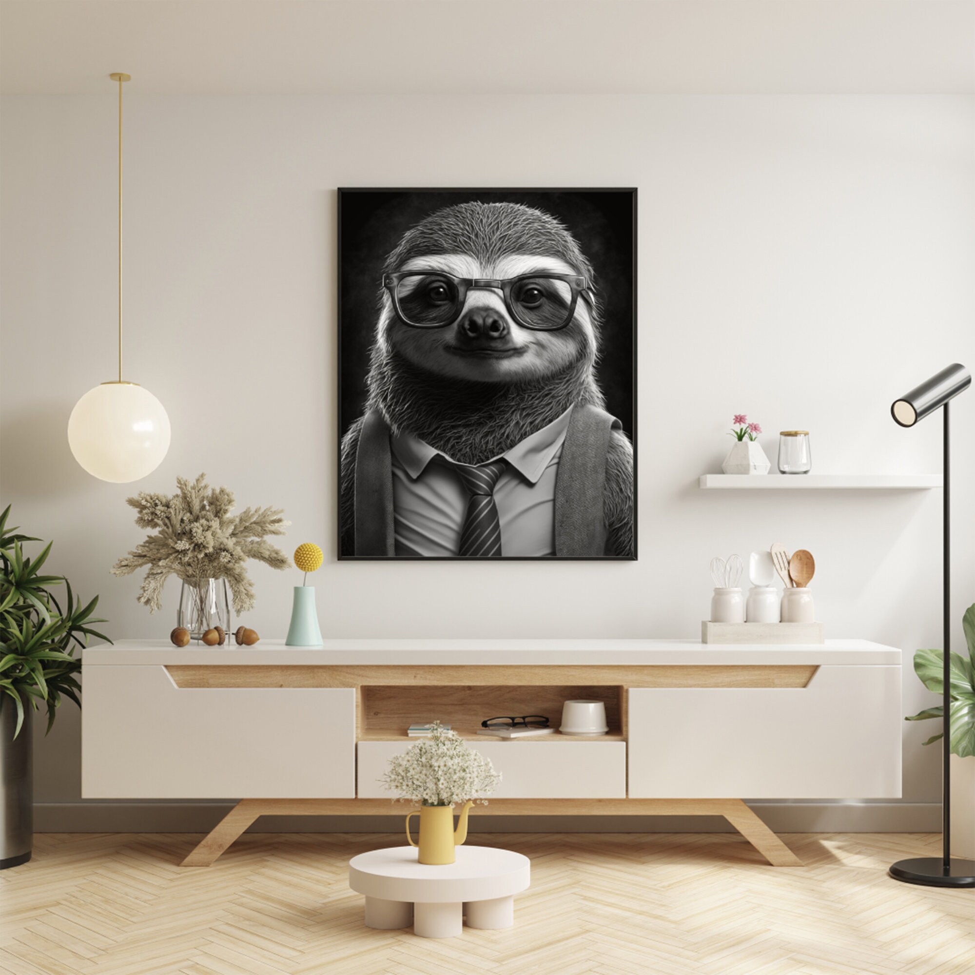Set of 4 Sloth Printables, Sloth Wall Art, Monochrome Sloth, Funny ...
