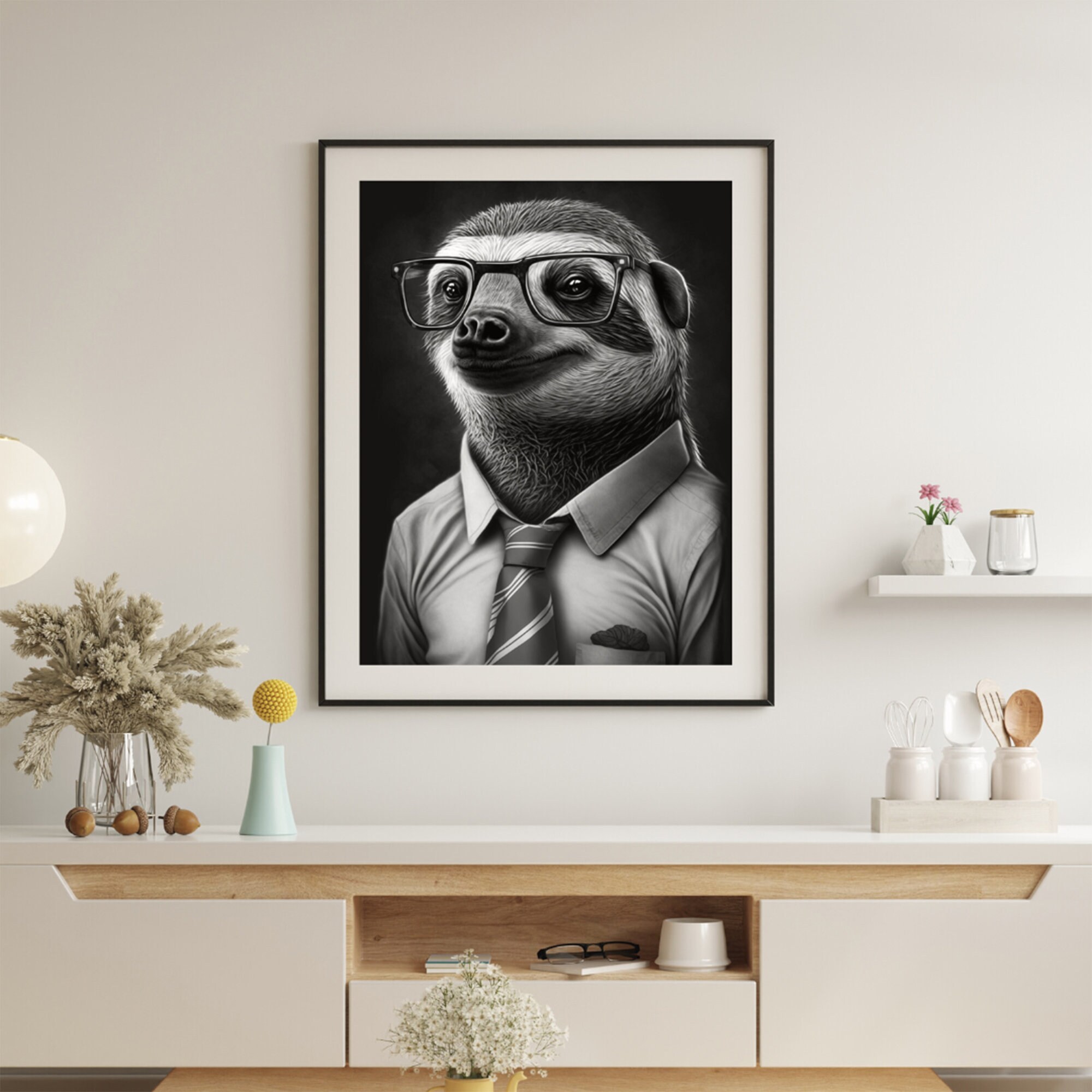 Set of 4 Sloth Printables, Sloth Wall Art, Monochrome Sloth, Funny ...
