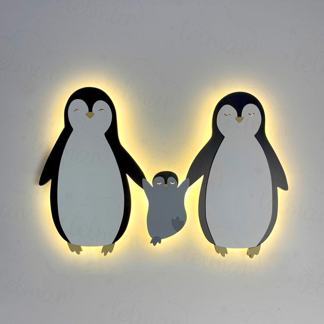 Penguin Family Night Light – Cute Wall Lamp for Baby Room – Kids LED ...