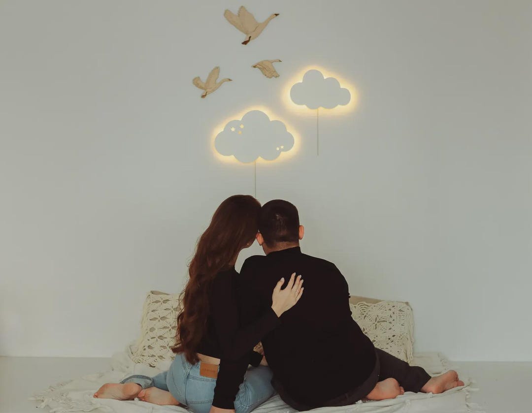 Cloud Wall Night Light – Wooden Nursery Decor Set – Kids Room LED Cloud Lamp - Etsy