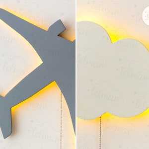 Set of 2 Nursery Wall Lighting , Airplane Light , Airplane and Cloud ...