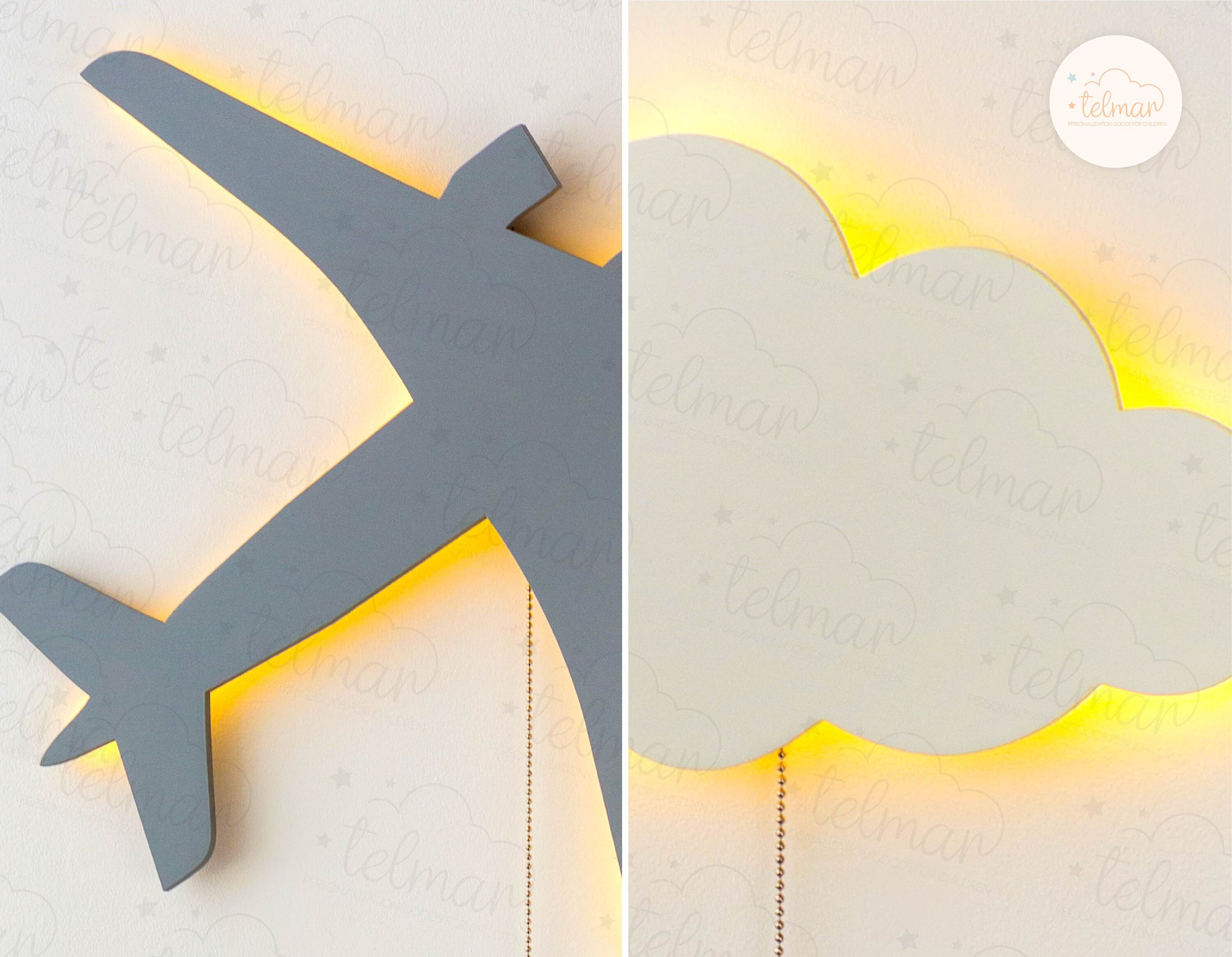 Set of 2 Nursery Wall Lighting , Airplane Light , Airplane and Cloud ...