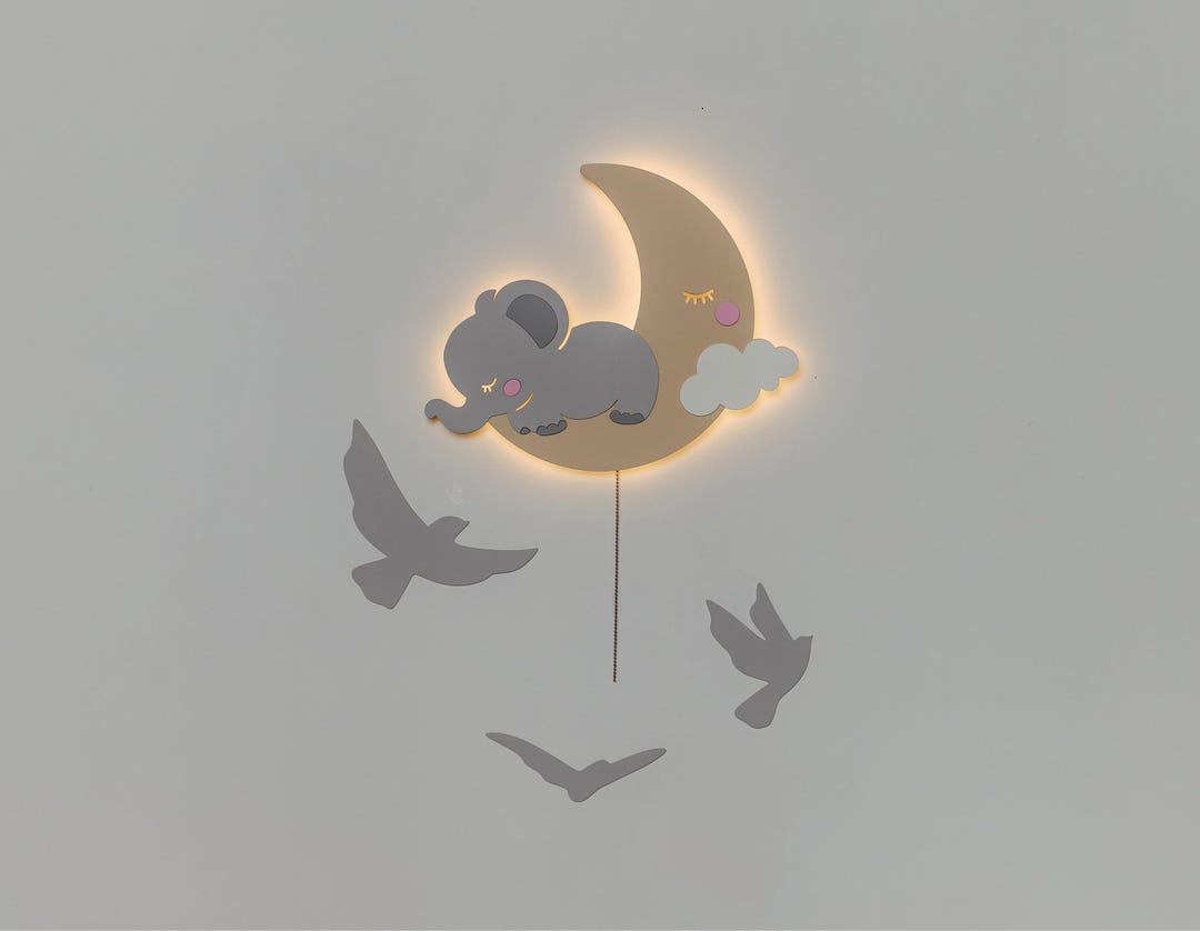 Handmade Wooden Elephant Night Light – Eco-friendly LED Wall Lamp, Kids ...