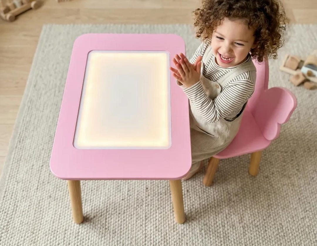 Kids Light Table Wooden Montessori Sensory Table LED Activity Desk Glow ...