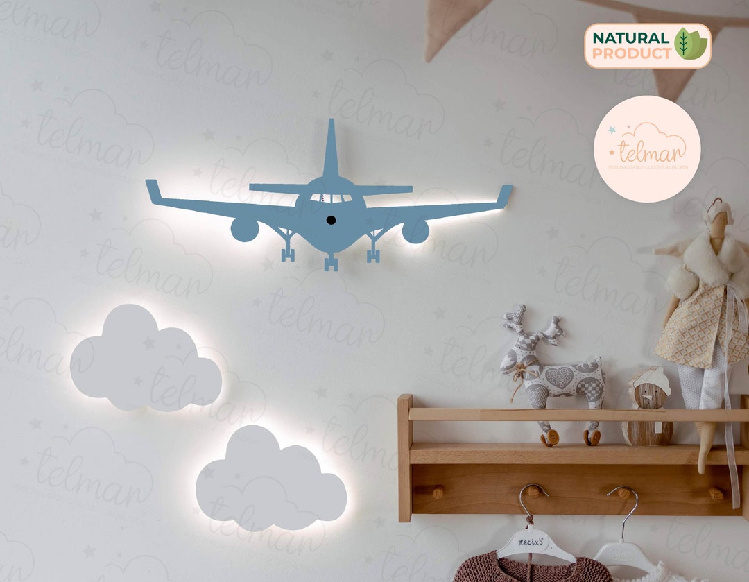 Set of 3 Nursery Wall Lighting , Airplane Light , Airplane and Cloud ...