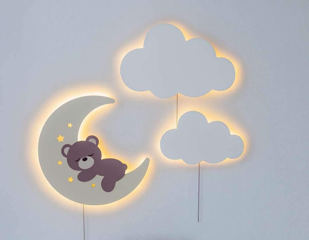 Personalized Bear Moon Night Light Set - Custom LED Nursery Decor ...