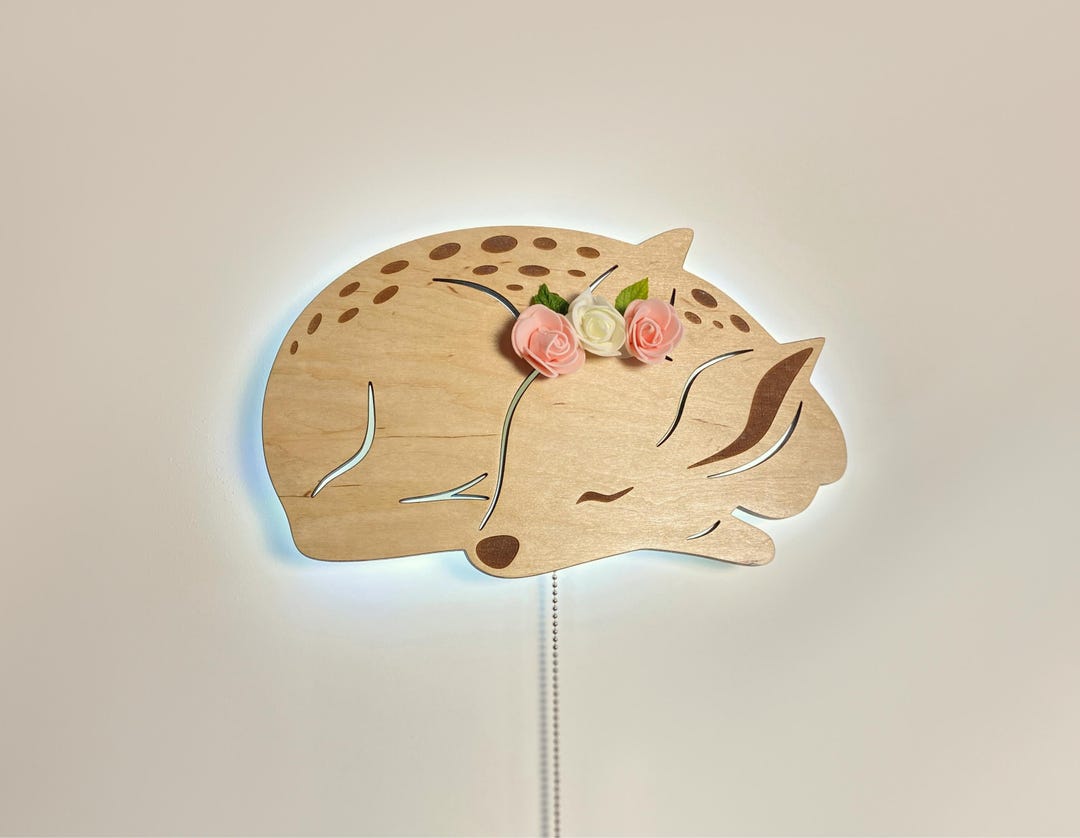 Wooden Fawn Night Light – Cute LED Wall Lamp for Nursery, Kids’ Room ...