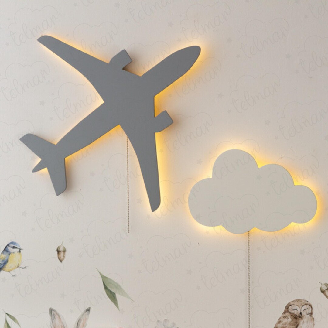 Airplane Wall Lamp for Kids Room,led Fighter Jet Night Light,cloud ...