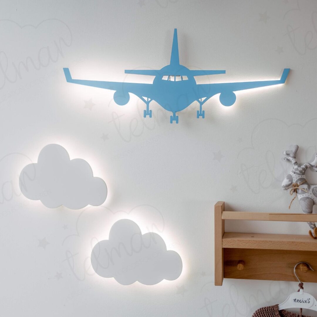 Nursery Wall Lighting , Airplane Light , Airplane and Cloud Wall Lamp ...