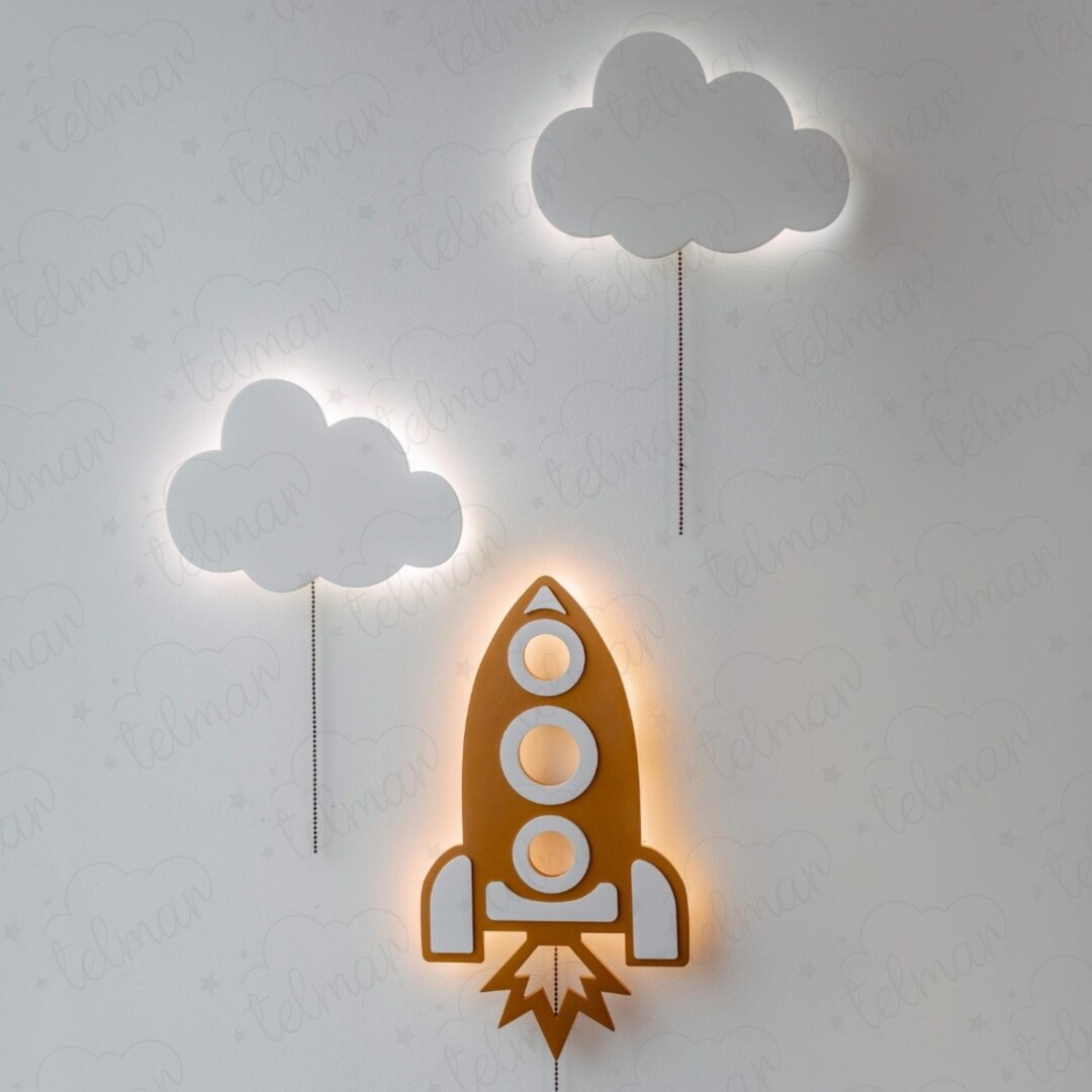 Rocket Nightlight for Kids, Cloud Lighting for Baby Room, Rocket Lamp ...