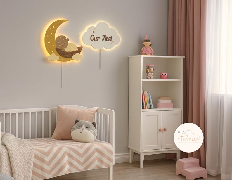 Moon & Cloud Night Light - First Birthday Gift, Custom Name Nursery ...