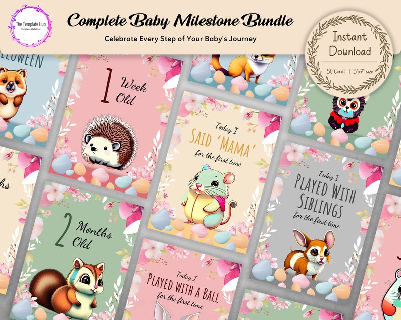 Digital Baby Milestone Cards 50 Printables Instant - Etsy