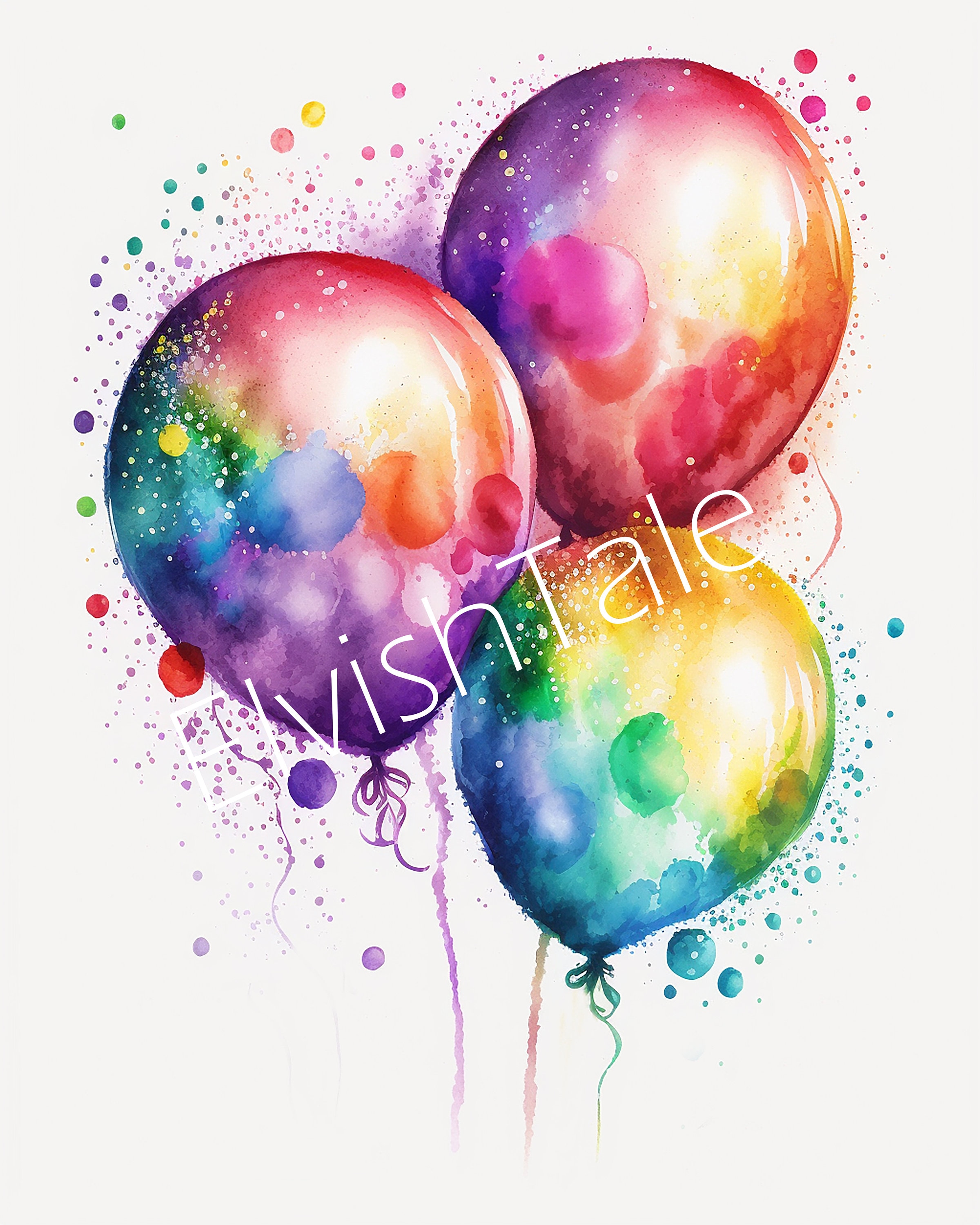 Watercolor Birthday Balloons Clipart on White Background 10 JPEG ...