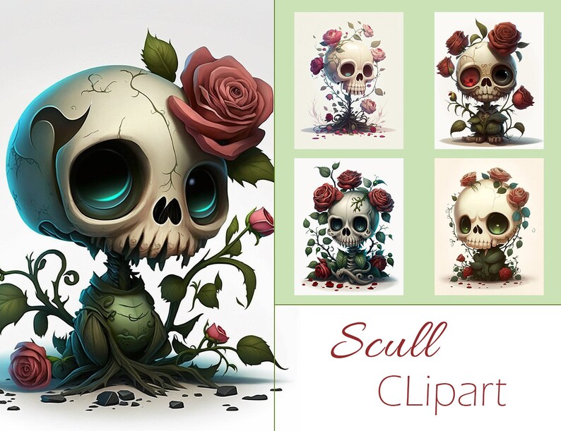 Clipart Scull sobre fondo blanco 10 JPEG, Descarga instantánea, Descarga digital, Fabricación de ...