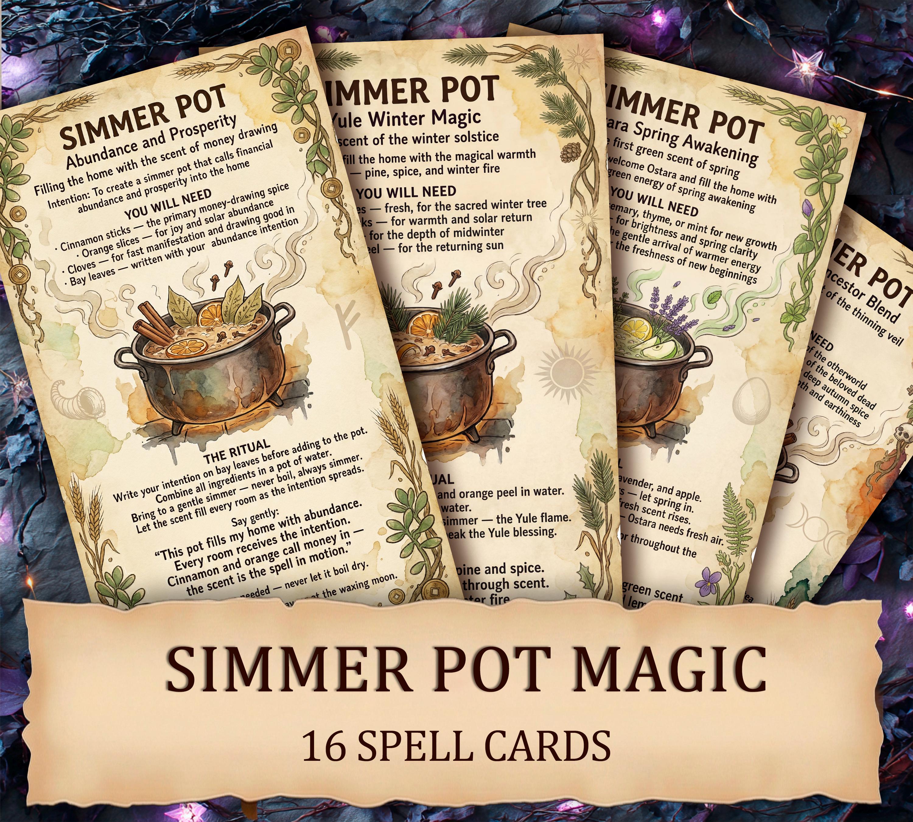 Simmer Pot Recipe Cards - 16 Printable Kitchen Witch Seasonal Recipes ...