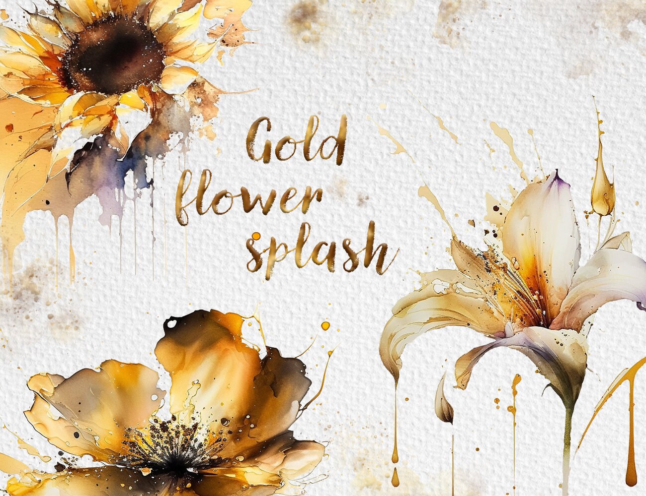 Watercolor Gold Flower Splash Clipart Gold Splashes Flower - Etsy