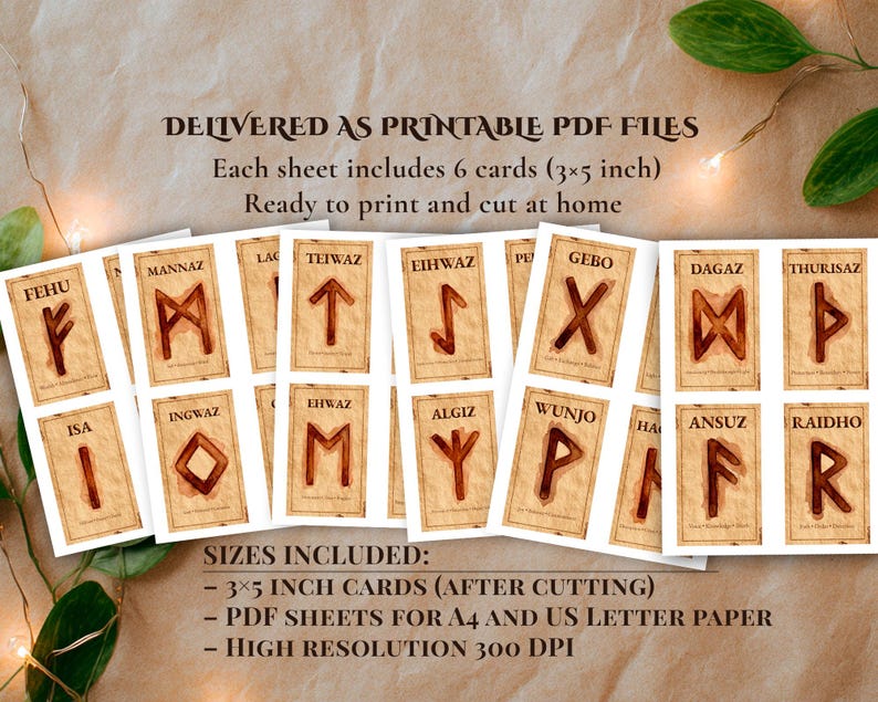 Elder Futhark Rune Cards Printable • 24 Norse Runes for Divination ...