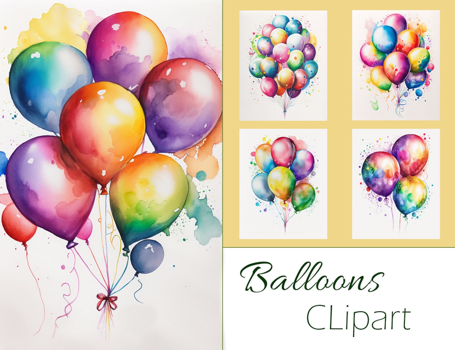 Watercolor Birthday Balloons Clipart on White Background 10 JPEG ...