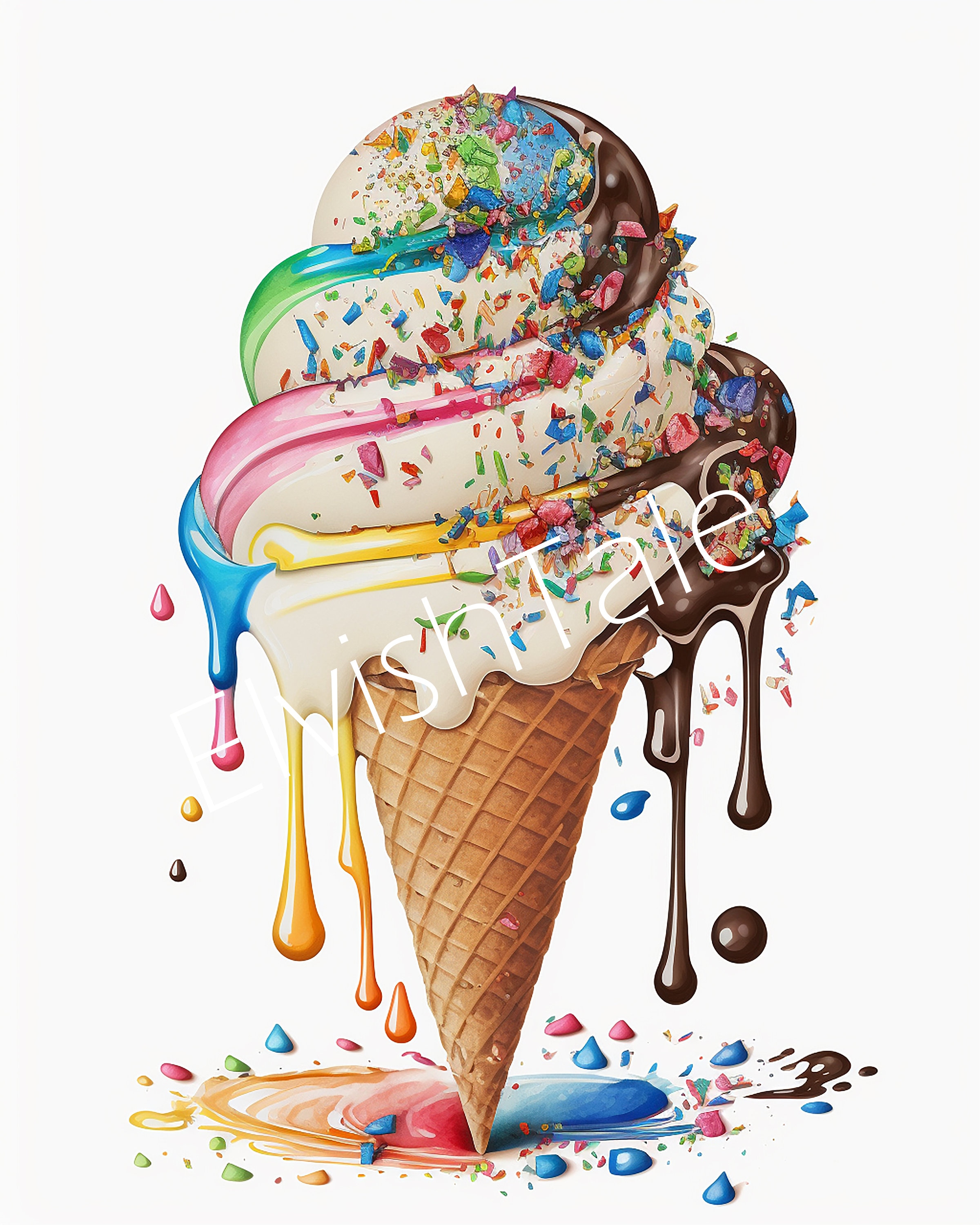 Watercolor Summer Ice Cream Clipart on White Background 10 JPEG, Wall ...
