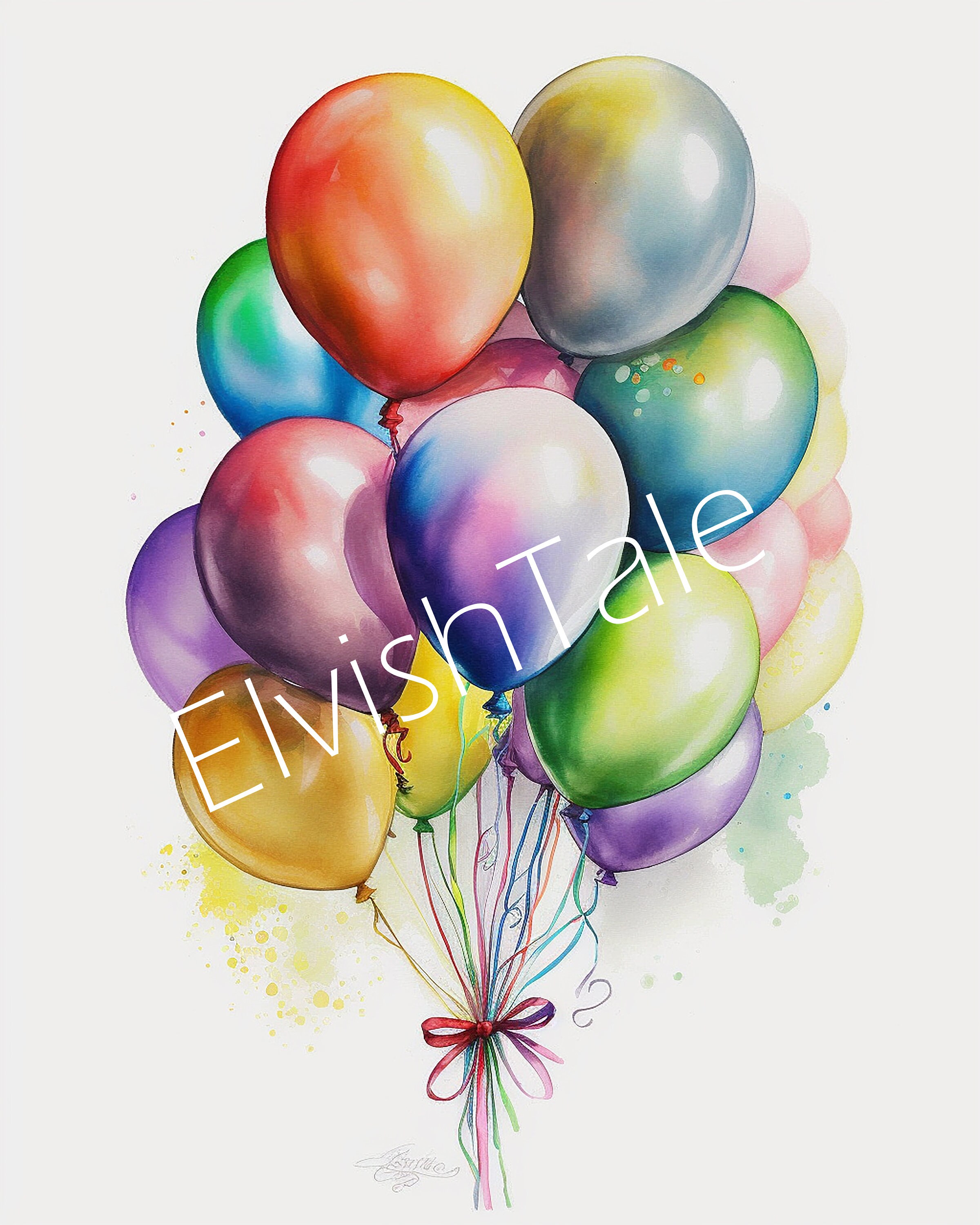 Watercolor Birthday Balloons Clipart on White Background 10 JPEG ...