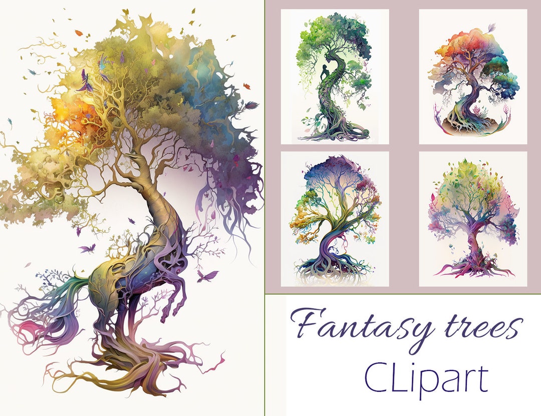 Watercolor Fantasy Tree Clipart • Whimsical Illustration • Digital ...