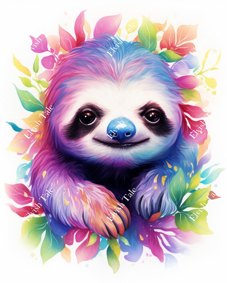 Watercolor Sloth Clipart on White Background 10 JPEG, Wall Art,digital ...