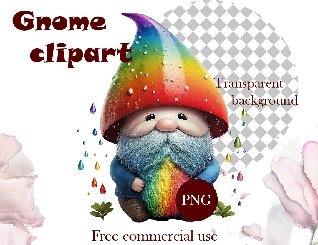 Rain Rainbow Gnome Clipart Burgundy Sublimation Design Free Commercial ...