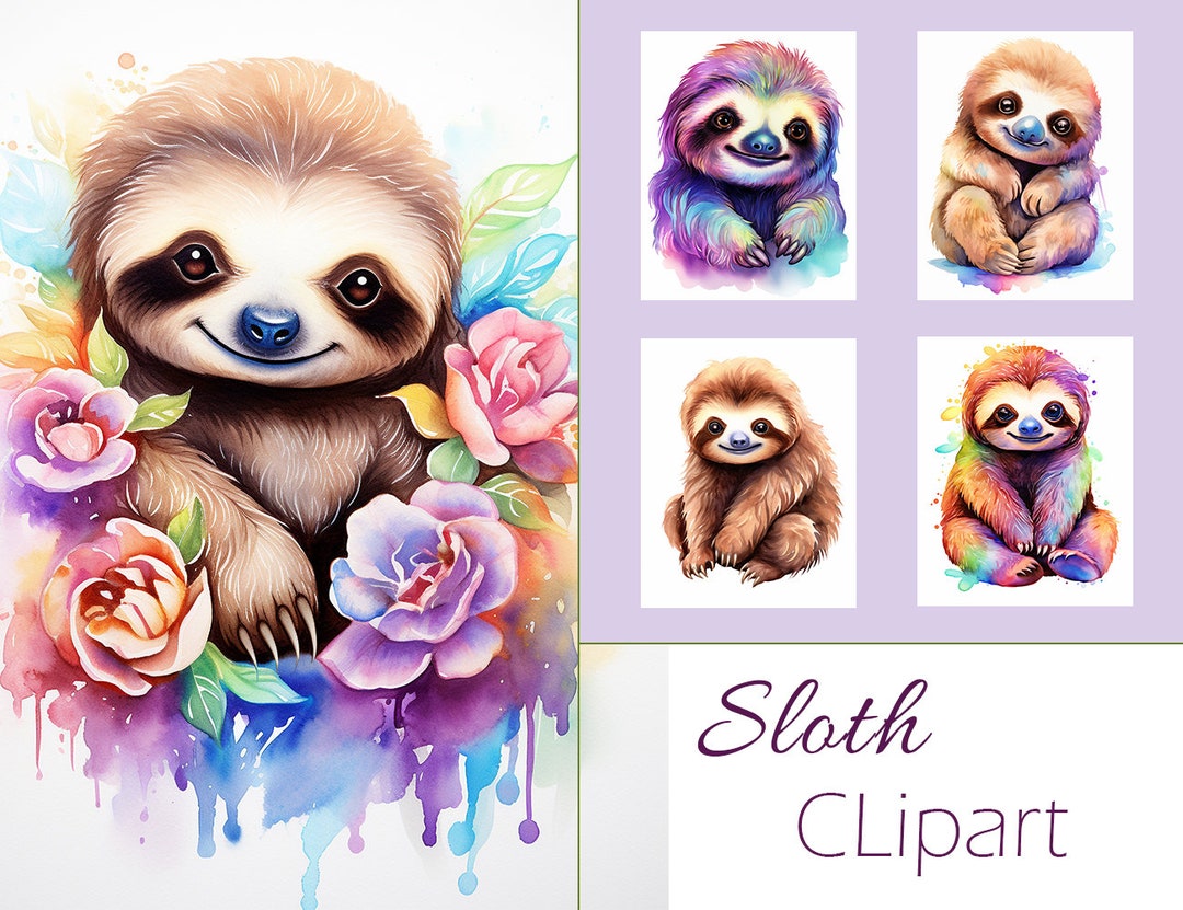 Watercolor Sloth Clipart on White Background 10 JPEG, Wall Art,digital ...