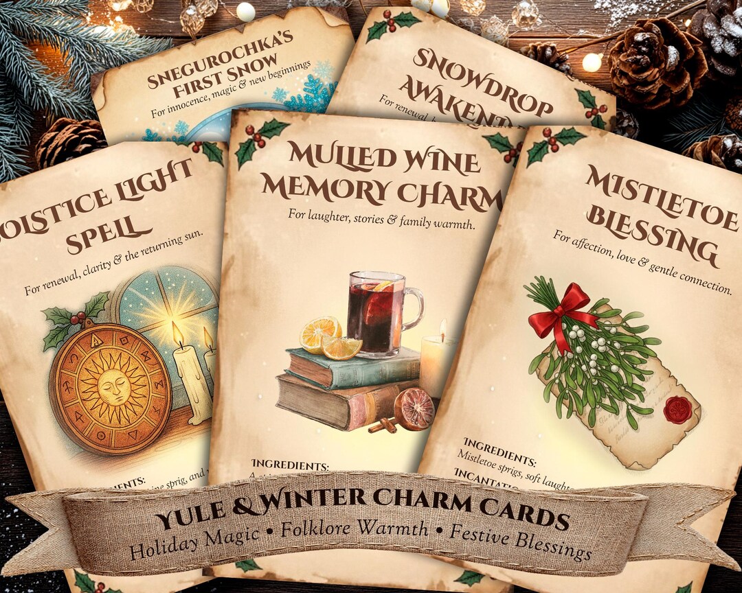 Christmas Spell Cards Printable, 20 Yule Cards, Book of Shadows Pages ...