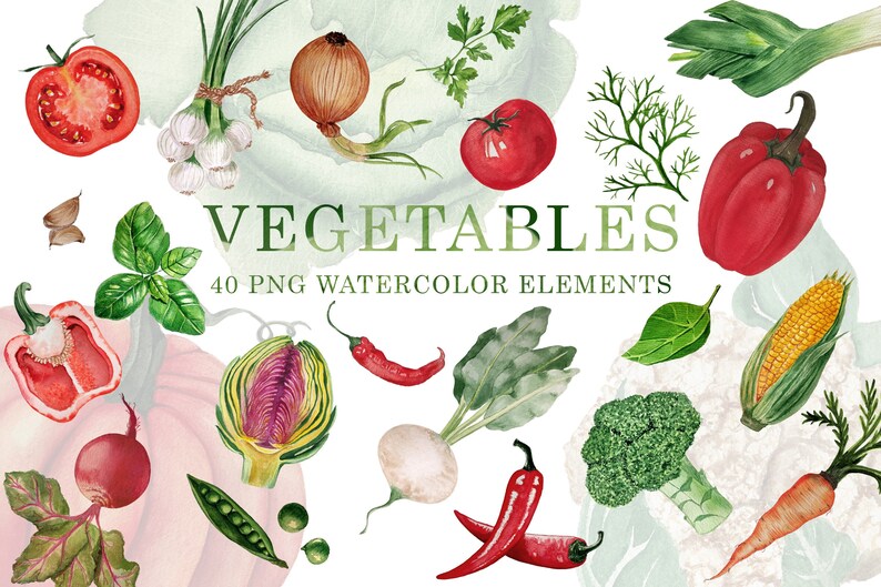 Watercolor Clipart Vegetables,healthy,food,corn,broccoli, Eggplant ...