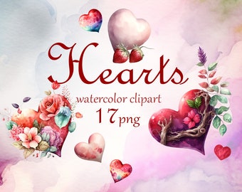 Watercolor Hearts Digital Paper Clipart, Valentine's Day Boho Hearts ...