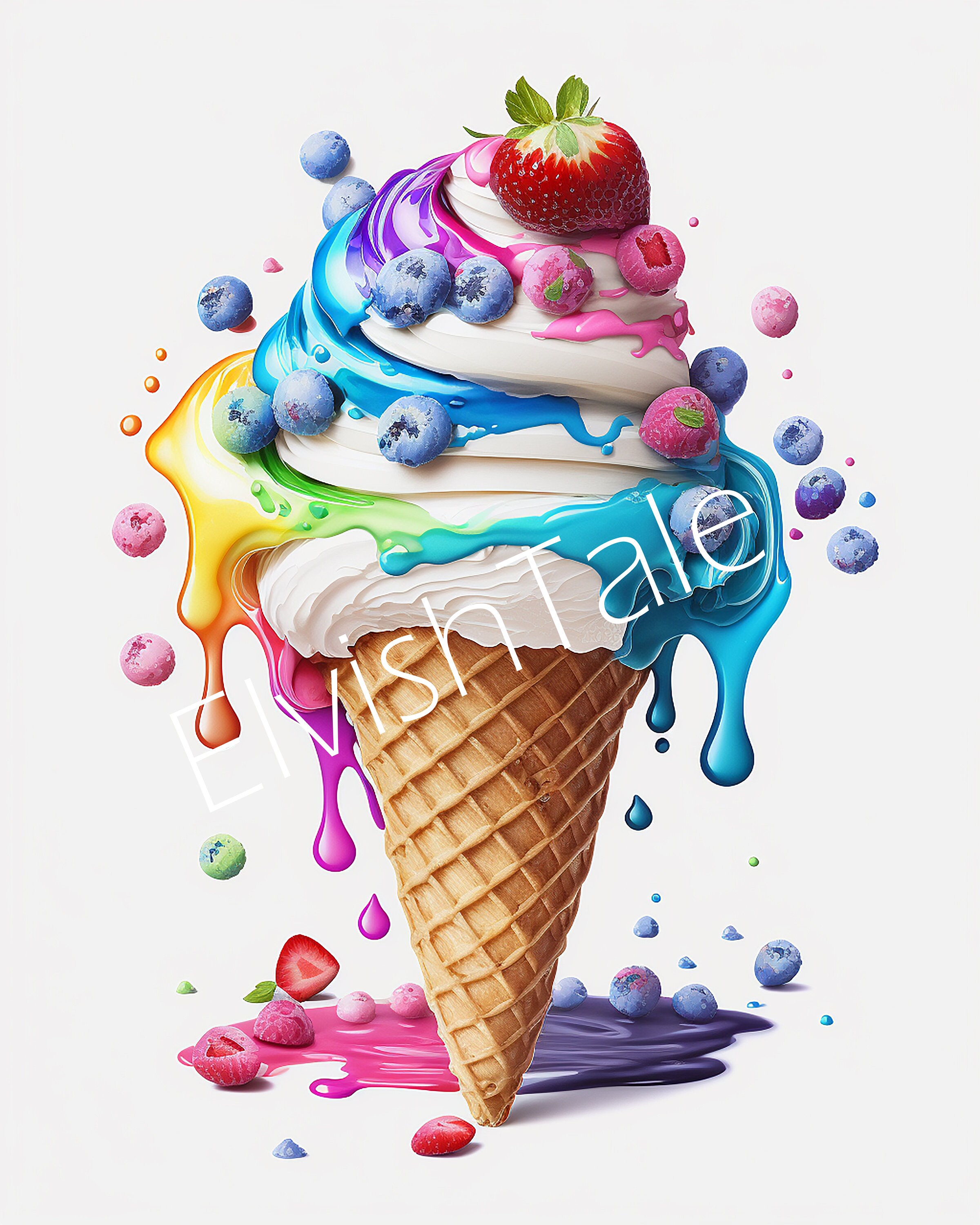 Watercolor Summer Ice Cream Clipart on White Background 10 JPEG, Wall ...