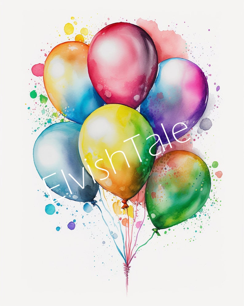 Watercolor Birthday Balloons Clipart on White Background 10 - Etsy