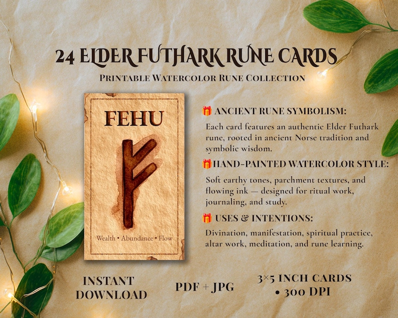 Elder Futhark Rune Cards Printable • 24 Norse Runes for Divination ...
