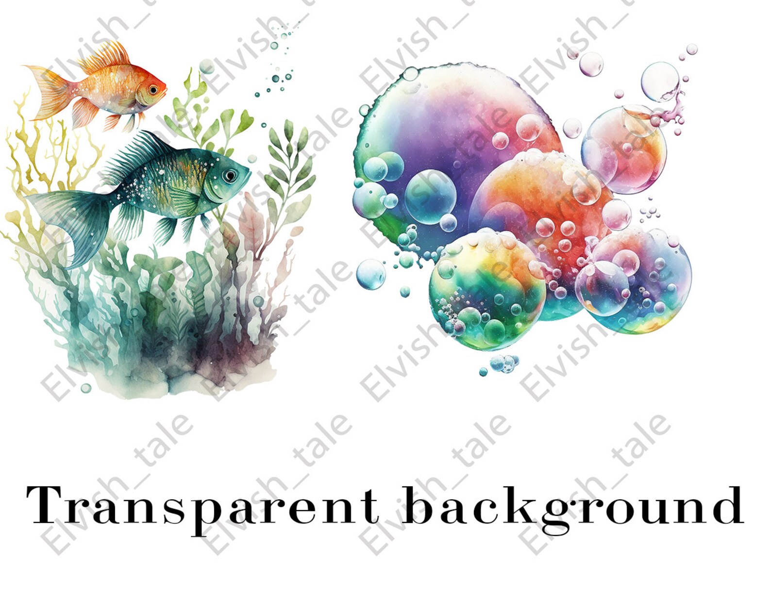 Watercolor Clipart Sea Fish,cute,transparent Background - Etsy