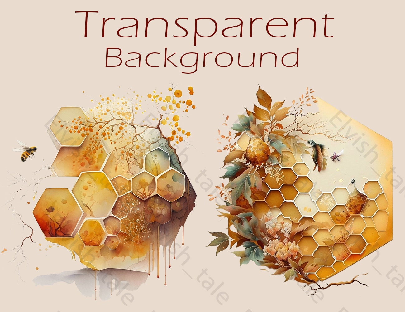 Watercolor Honeycomb Clipart Honey Splashes Bee - Etsy