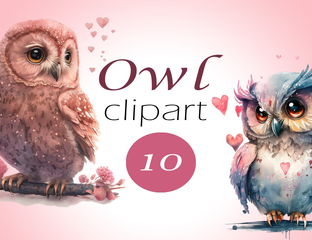 Watercolor Clipart Cute Owls, 10 Png, Transparent Background - Etsy