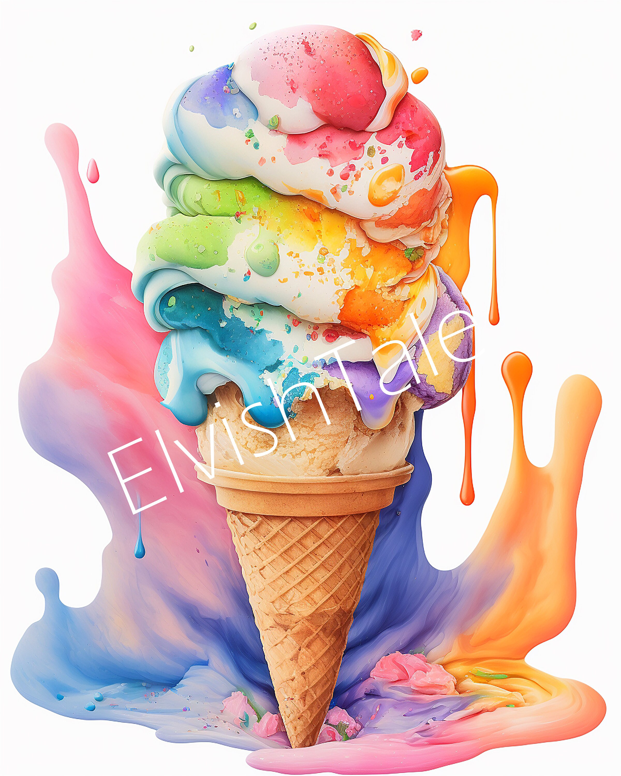 Watercolor Summer Ice Cream Clipart on White Background 10 JPEG, Wall ...