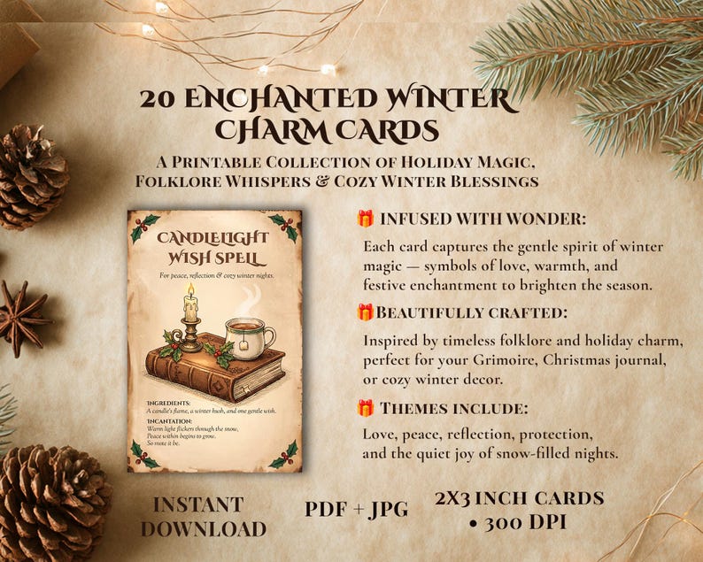 Christmas Spell Cards Printable, 20 Yule Cards, Book of Shadows Pages ...