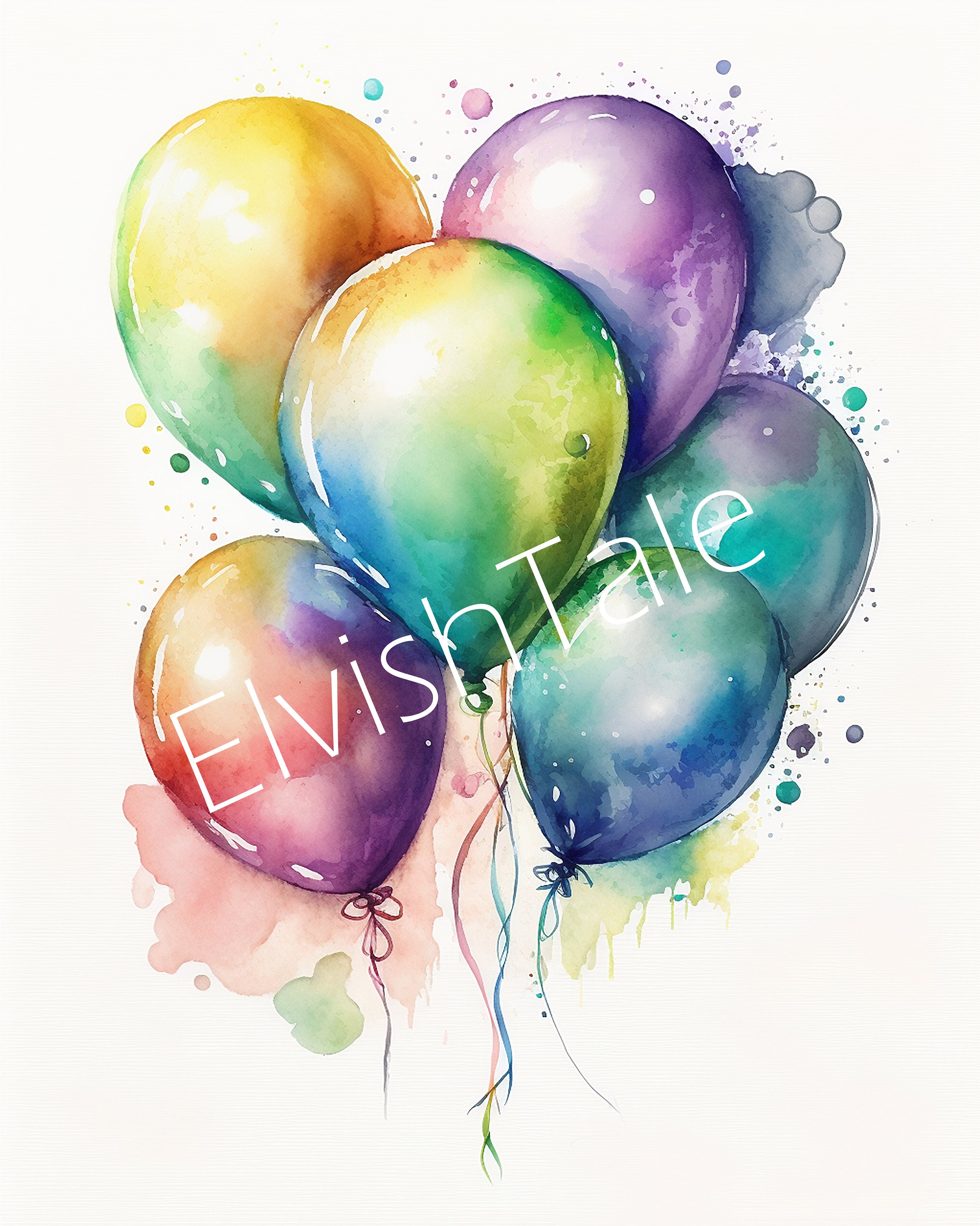 Watercolor Birthday Balloons Clipart on White Background 10 JPEG ...