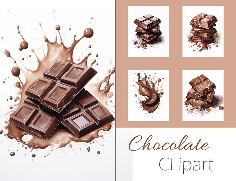 Watercolor Chocolate Clipart on White Background 10 JPEG Wall - Etsy