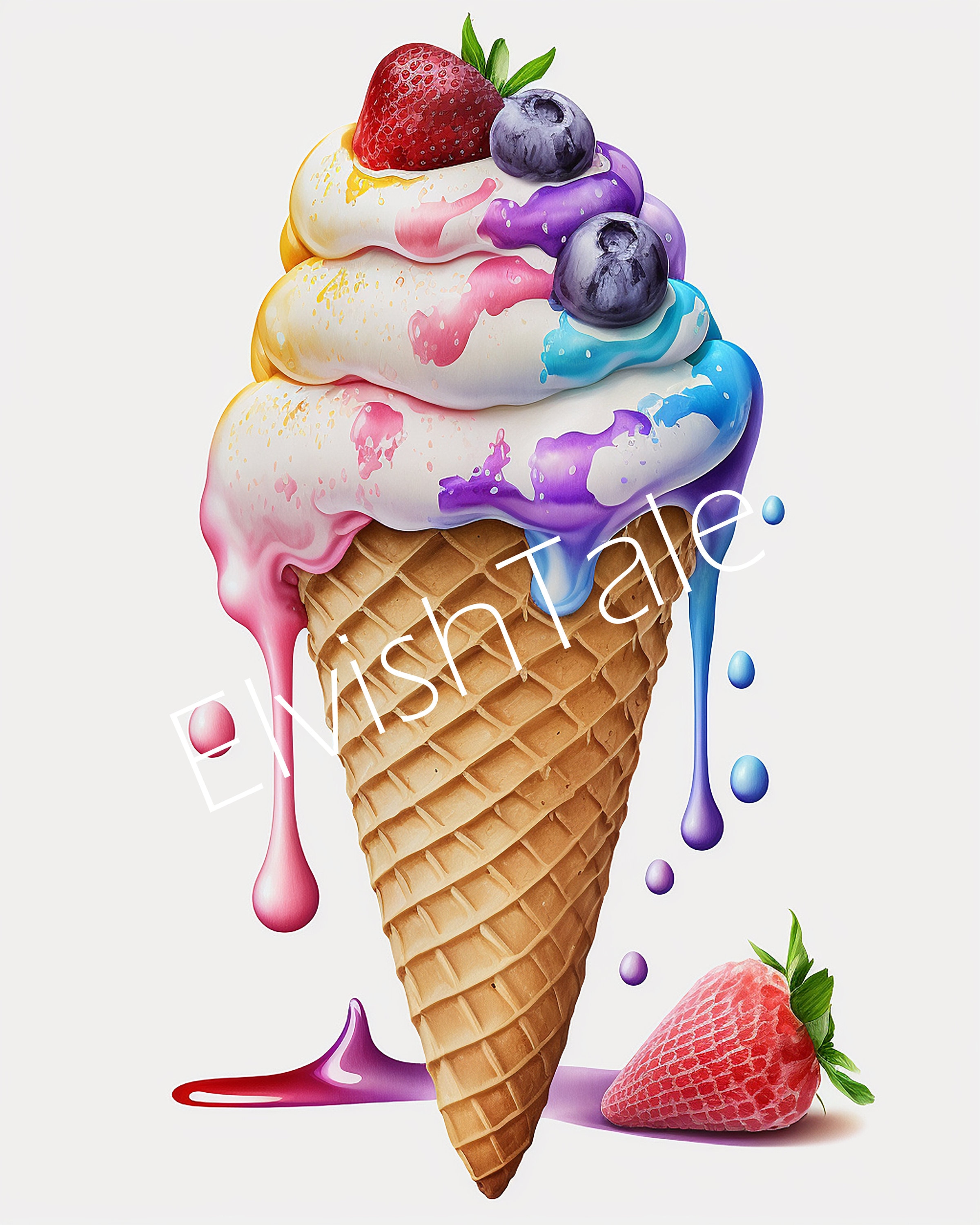 Watercolor Summer Ice Cream Clipart on White Background 10 JPEG, Wall ...