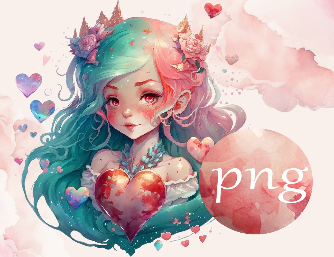 Watercolor Clipart Mermaid Sublimation, Transparent Background, 1 PNG ...