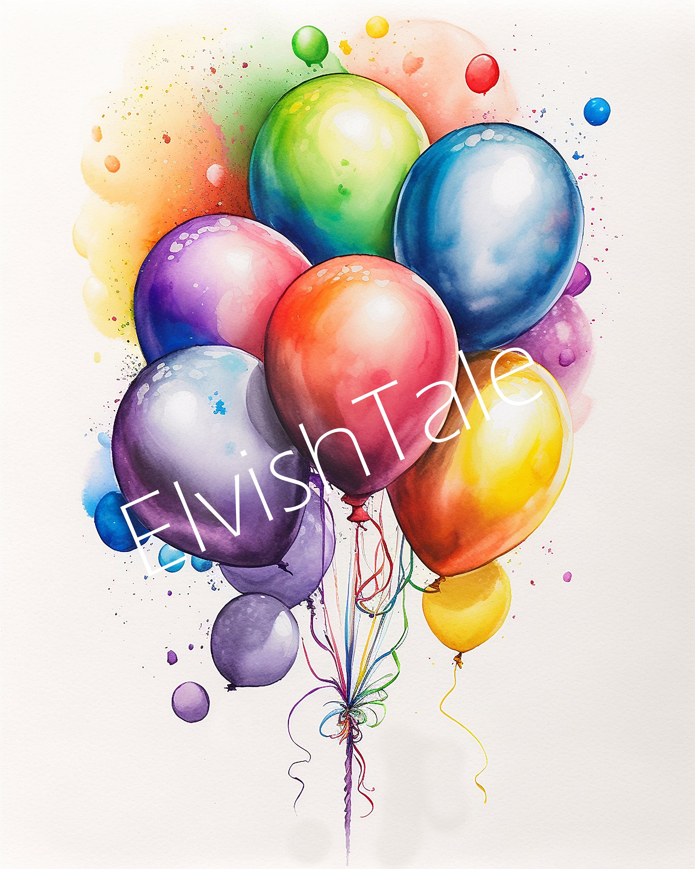 Watercolor Birthday Balloons Clipart on White Background 10 JPEG ...