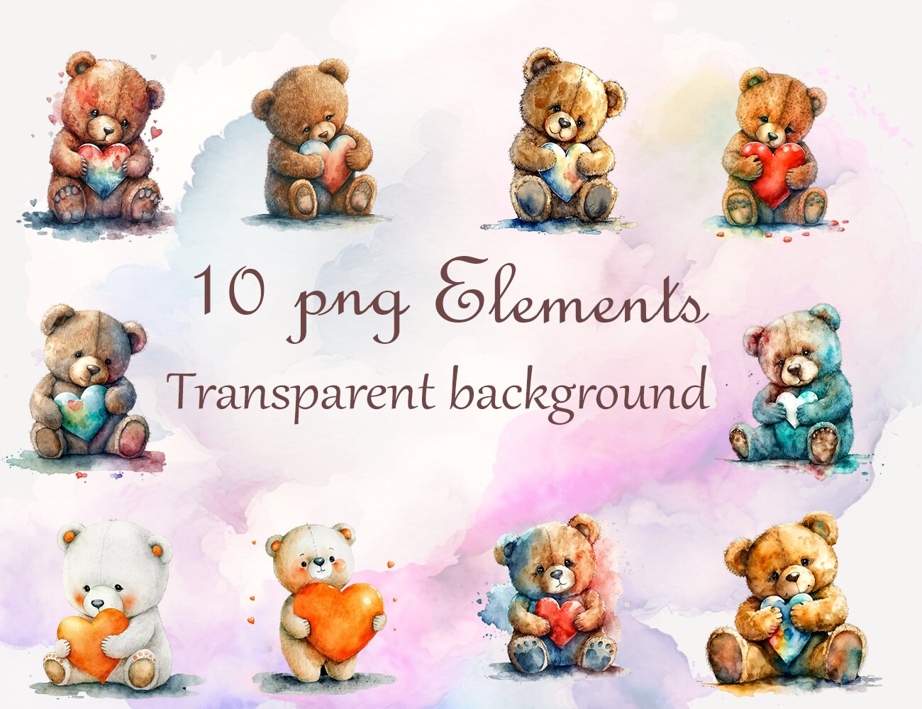 Teddy Bears Watercolor Clipart,valentine's Day, Love and Friendship ...