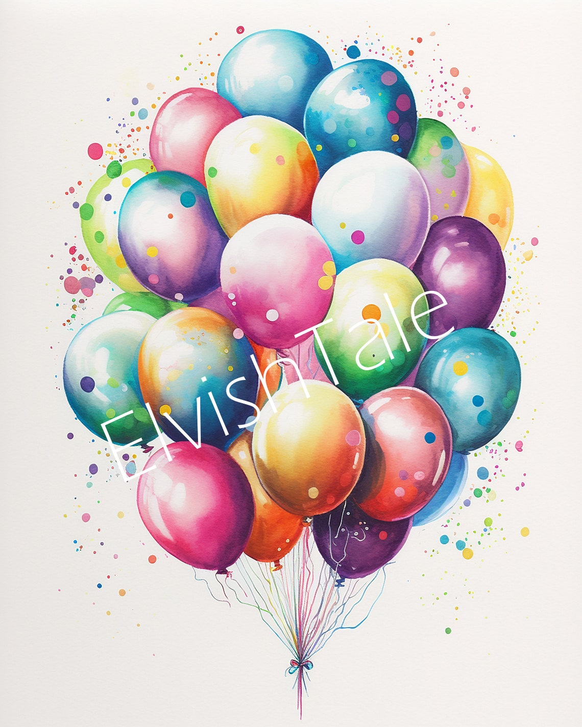 Watercolor Birthday Balloons Clipart on White Background 10 JPEG ...